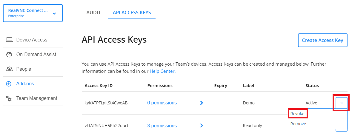 API Access - managing API Access Keys – RealVNC Help Center